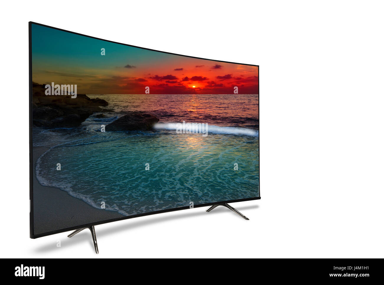 4k monitor isolated on white. Isometric view. TV panoramic on the ...