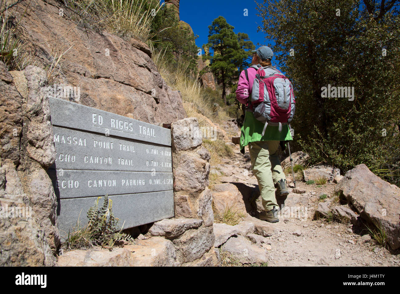 Hiker on Echo Canyon Loop Trail, Chiricahua National Monument, Arizona ...