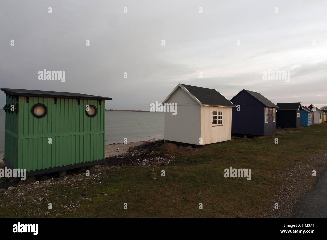 Small colorful beach houses on Aero Island, Denmark Stock Photo - Alamy