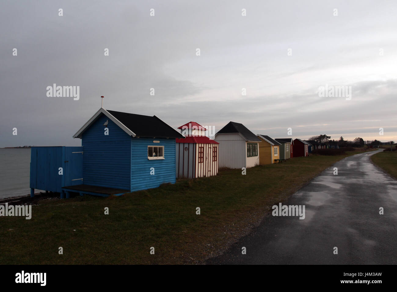 Small colorful beach houses on Aero Island, Denmark Stock Photo - Alamy