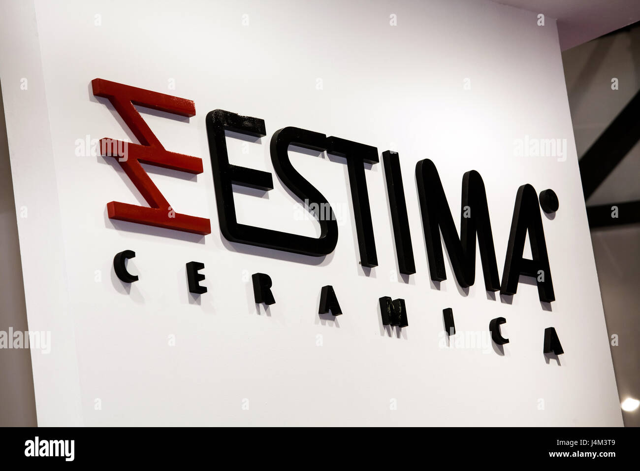 Moscow, Russia - March, 2017: Estima ceramica company logo on the wall ...