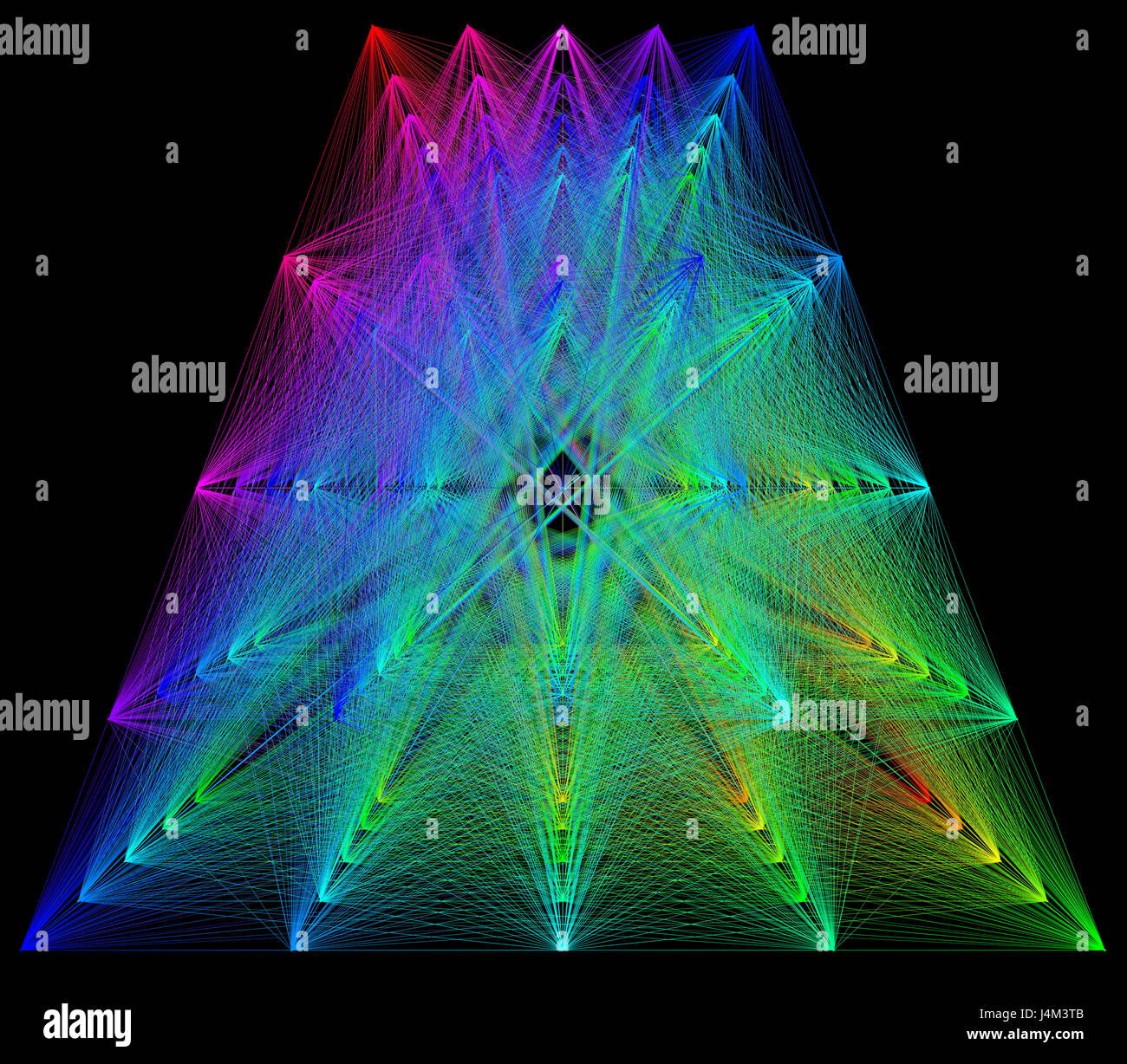 3D illustration of colored geometric sheme connection structure on ...