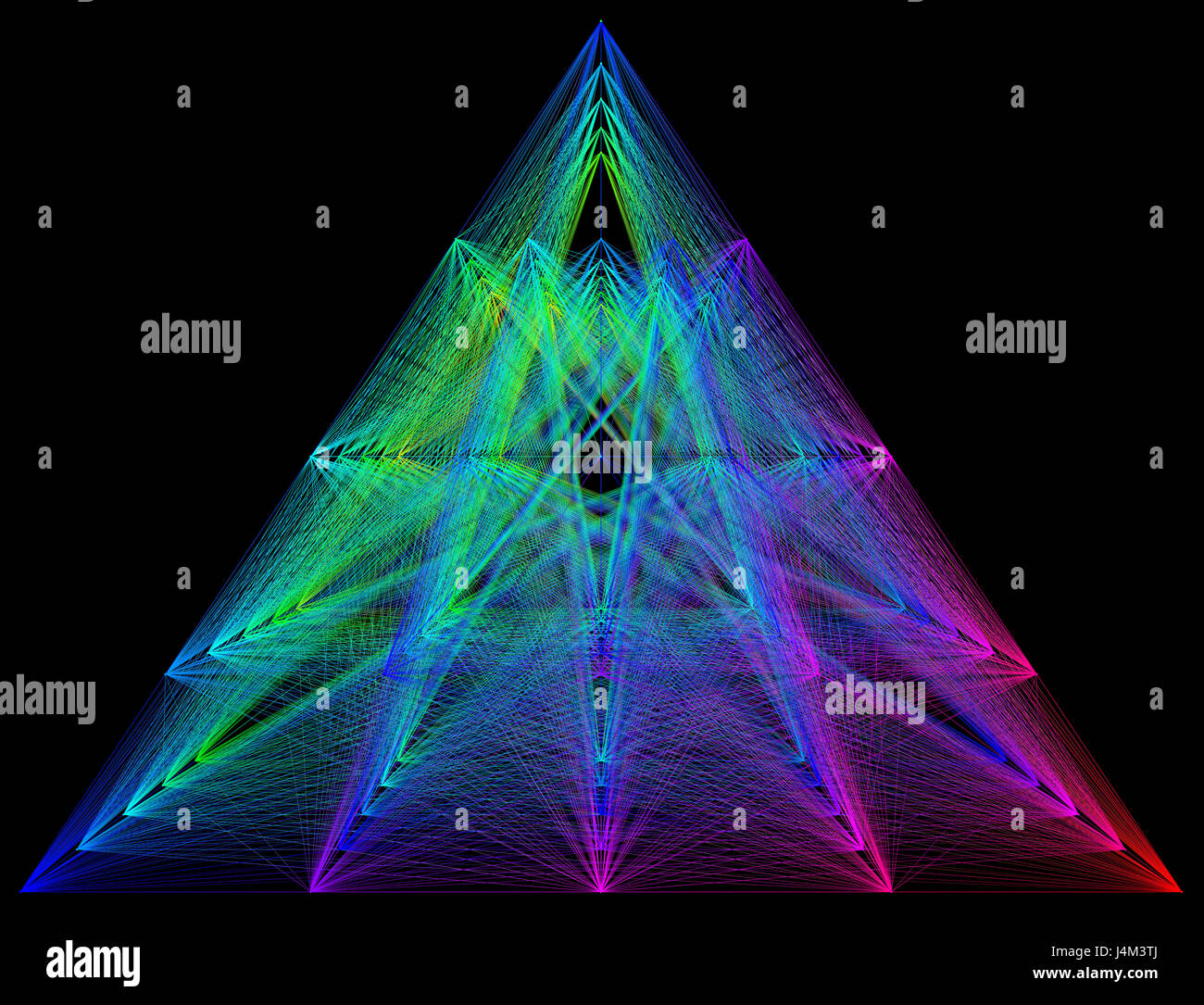 3D illustration of colored geometric sheme connection structure on ...