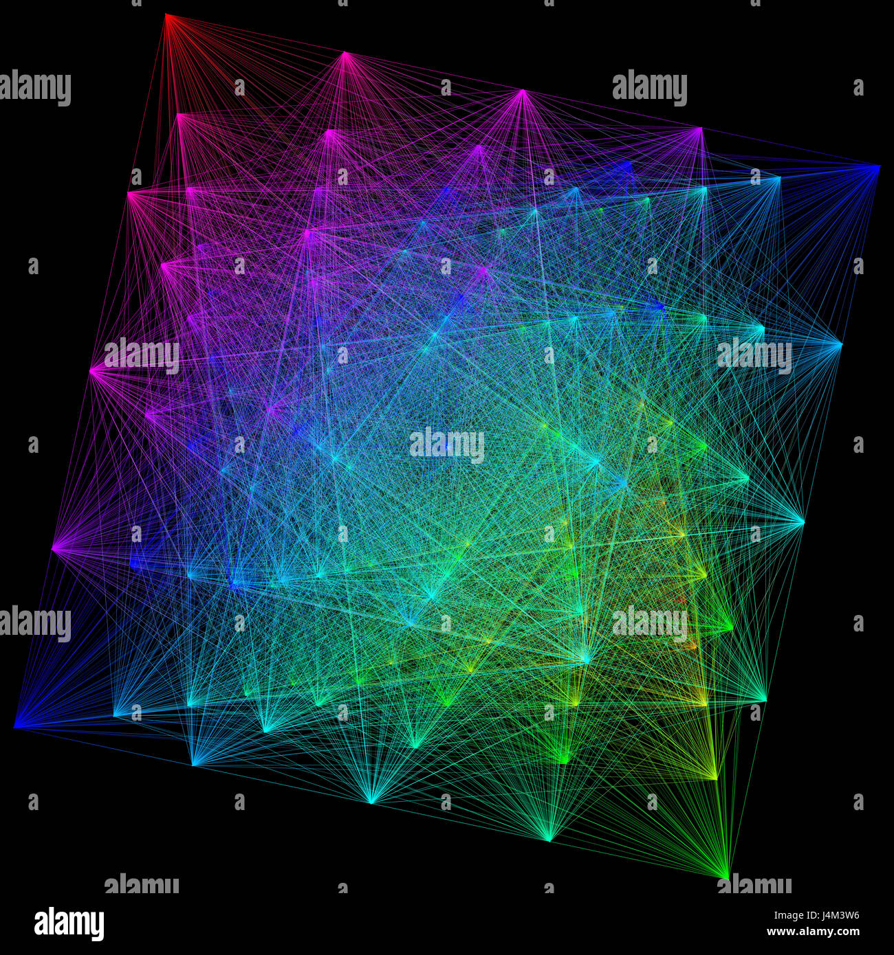 3D illustration of colored geometric sheme connection structure on ...