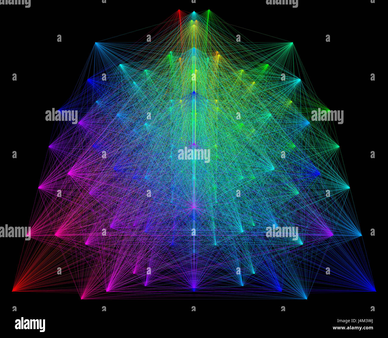 3D illustration of colored geometric sheme connection structure on ...