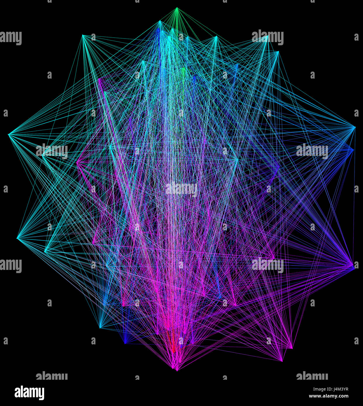 3D illustration of colored geometric sheme connection structure on ...