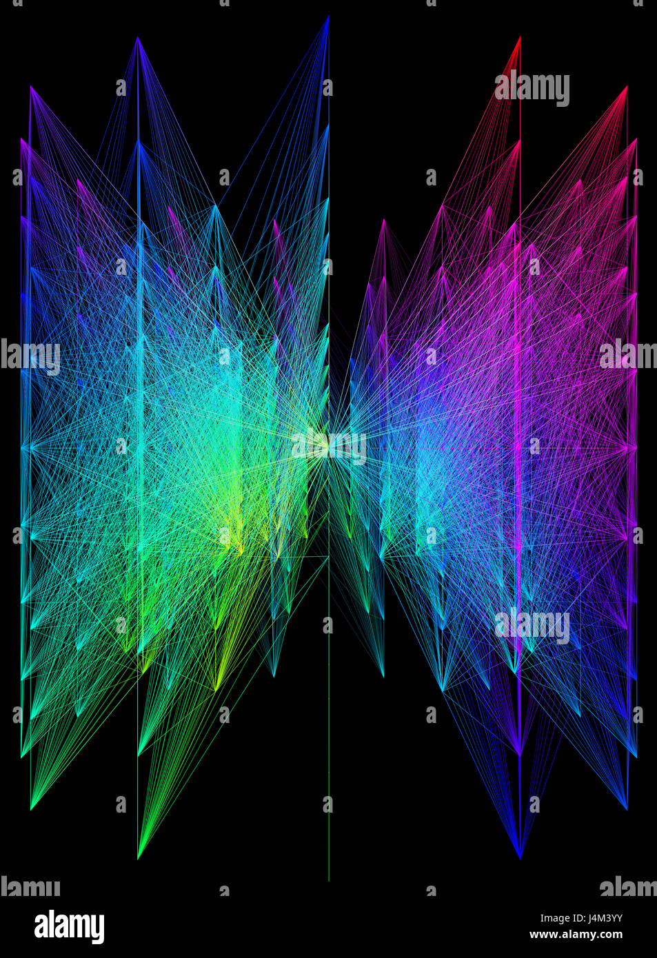 3D illustration of colored geometric sheme connection structure on ...