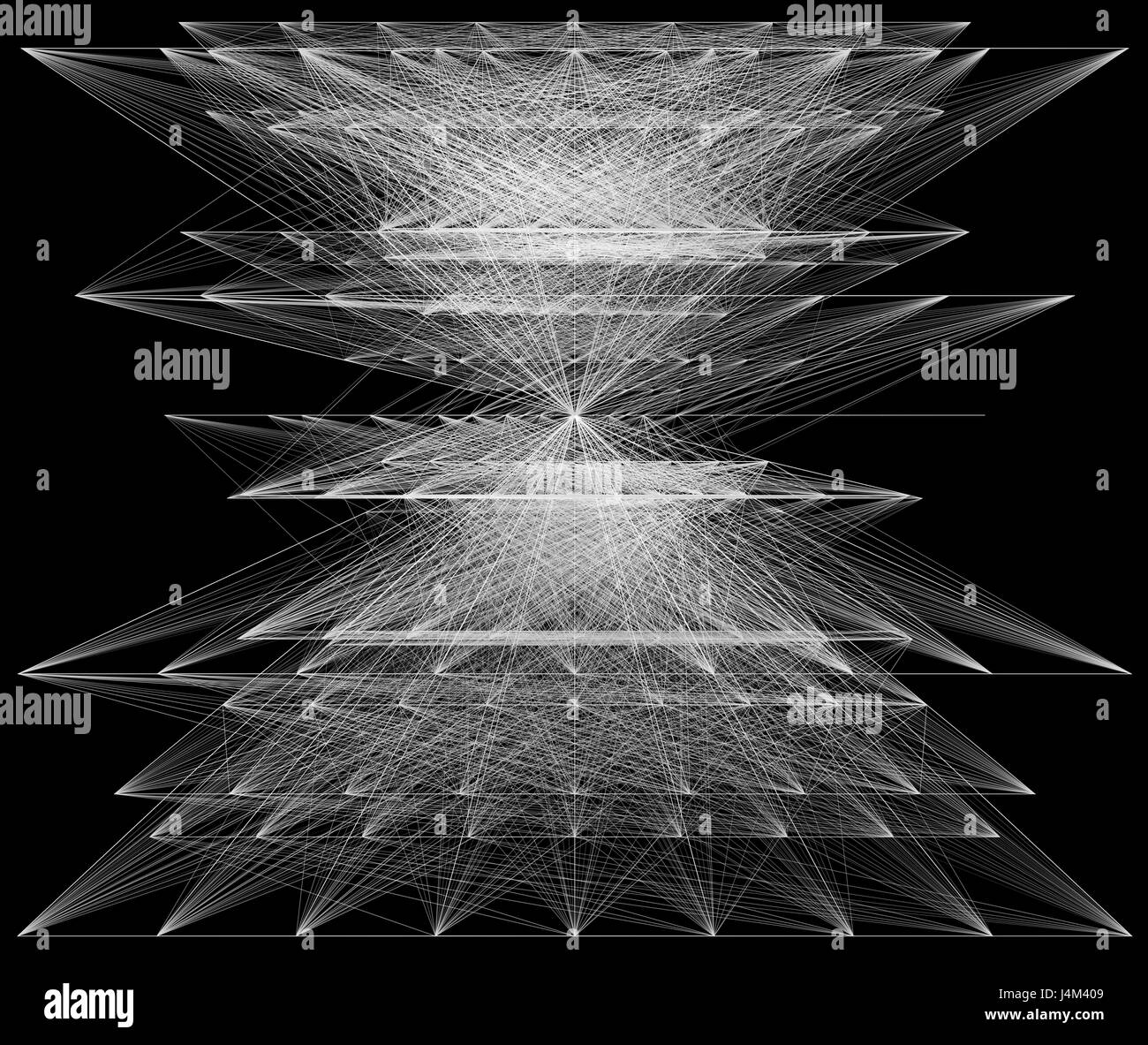 3D illustration of geometric sheme connection structure on black ...