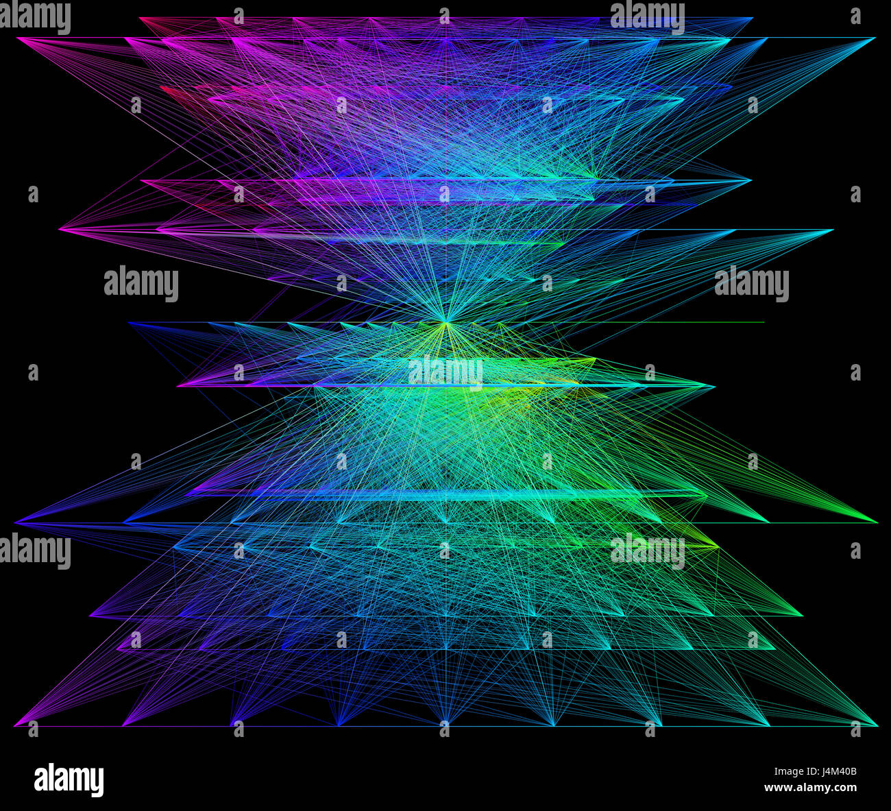 3D illustration of colored geometric sheme connection structure on ...