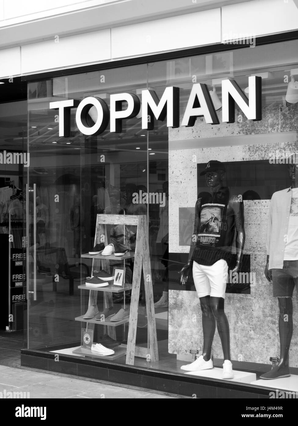Topman mens high street fashion store sign and window display, part of ...