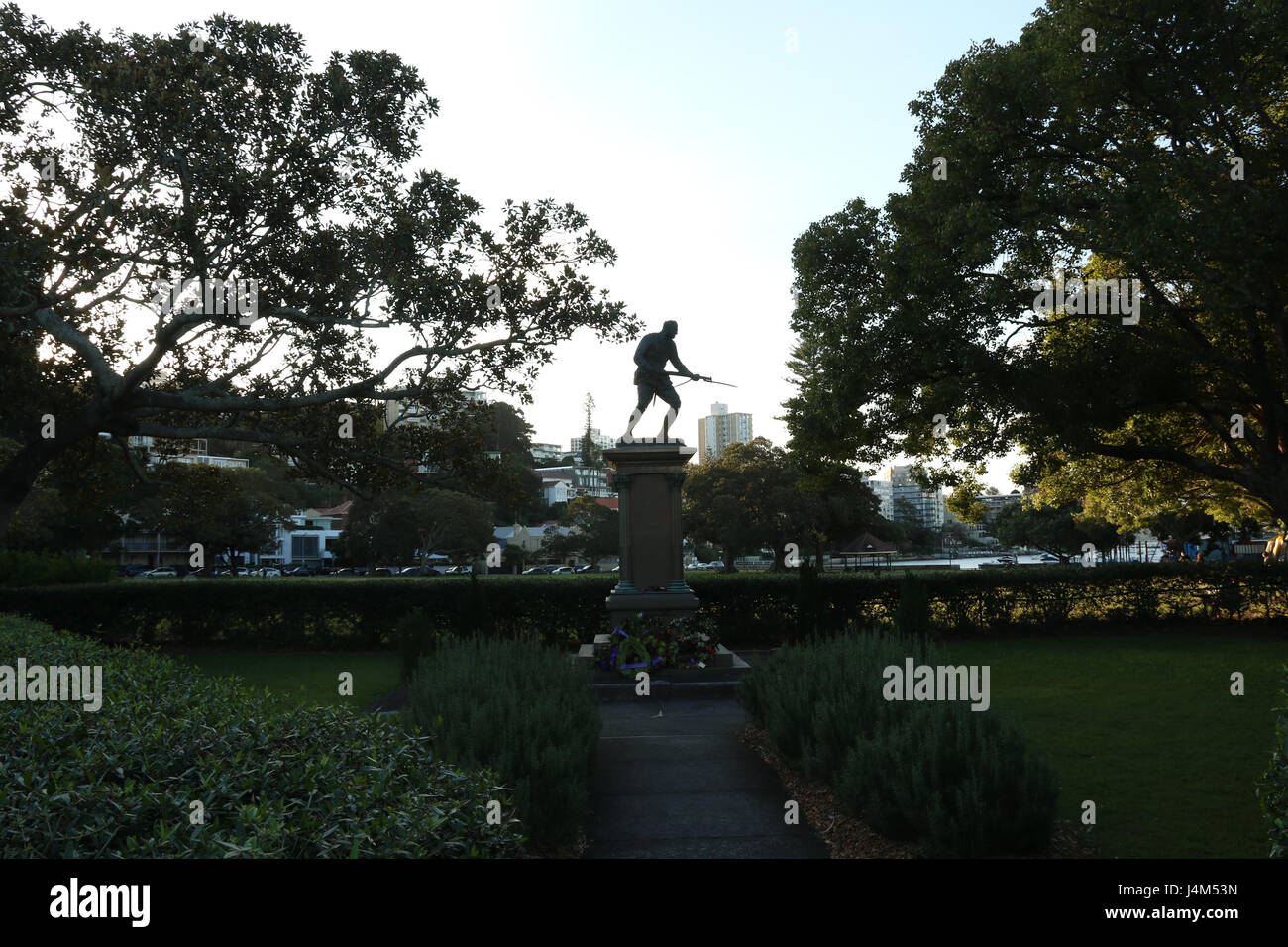 The Double Bay War Memorial in Steyne Park - a bronze statue of a ...