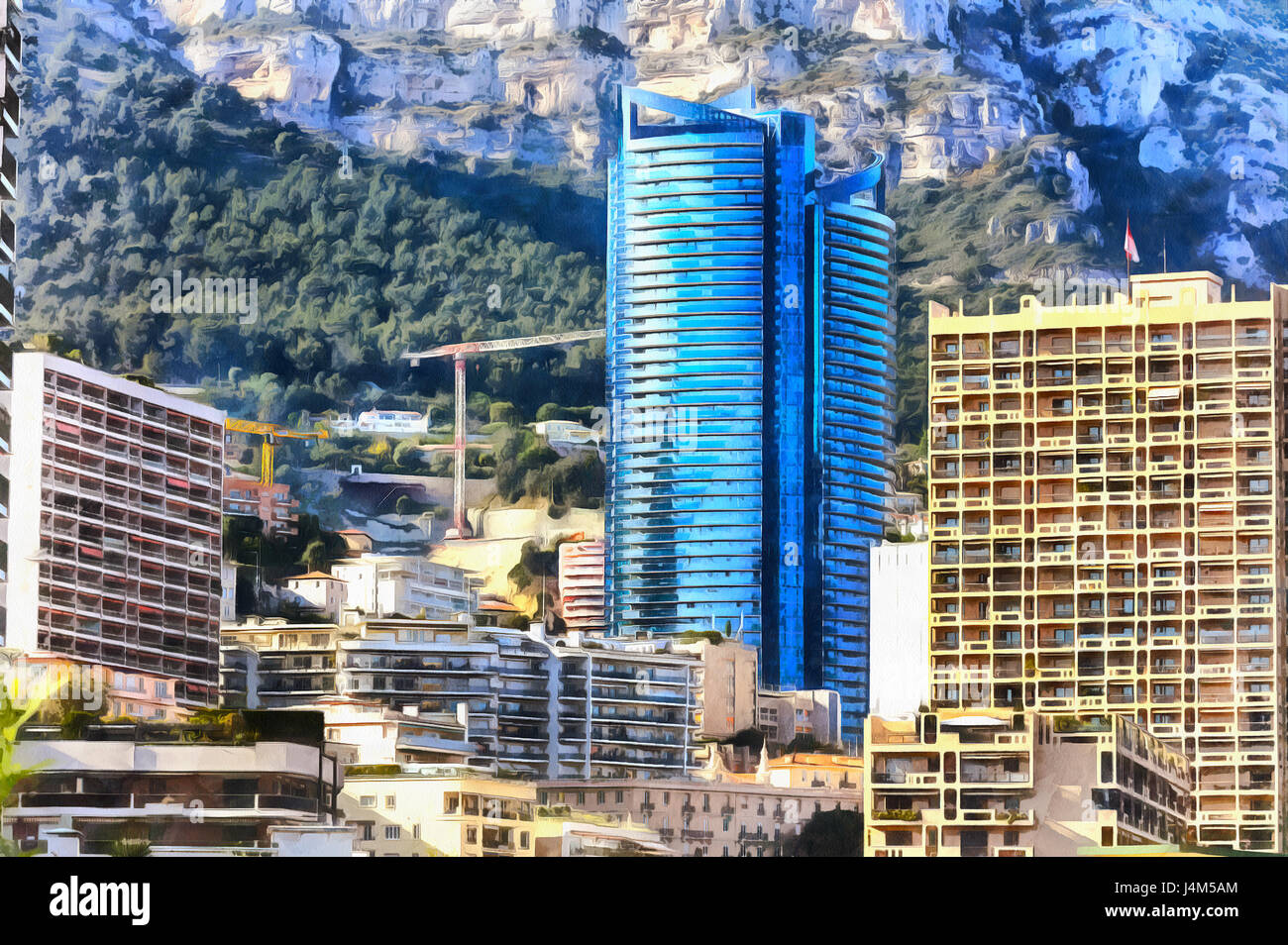Colorful painting of modern buildings of Monte Carlo, Monaco Stock ...