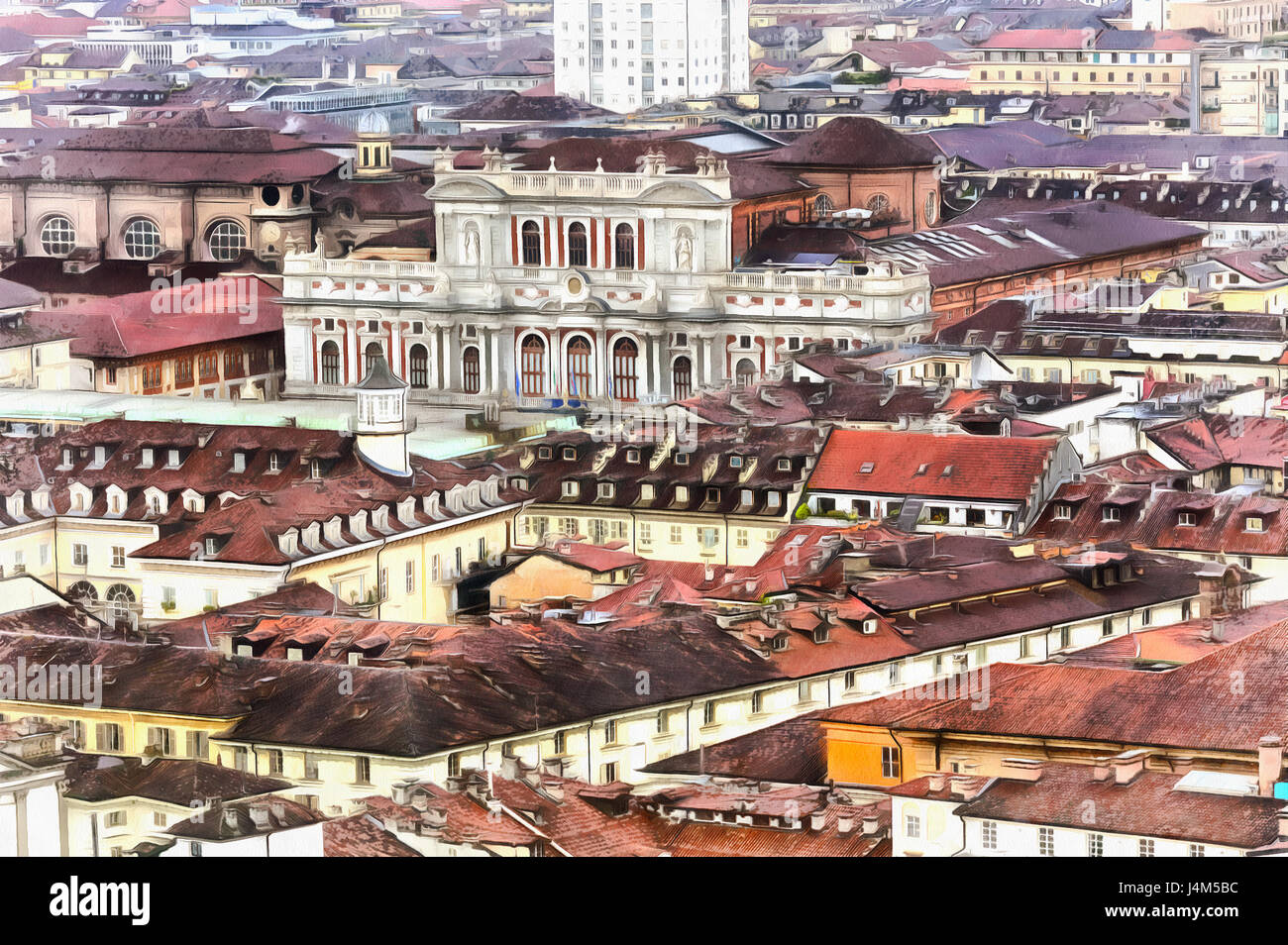 Colorful painting of cityscape of Turin, Italy Stock Photo - Alamy