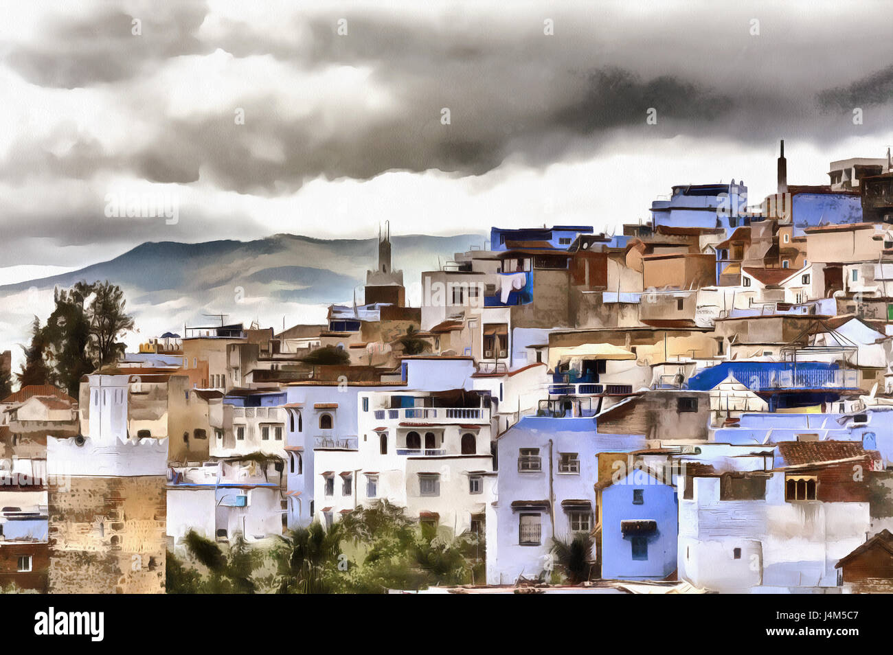 Colorful painting of houses of old moroccan town Stock Photo - Alamy