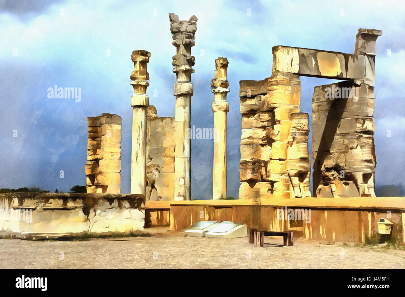 Colorful painting of Palace of Akhemenid kings, Persepolis, Iran Stock ...