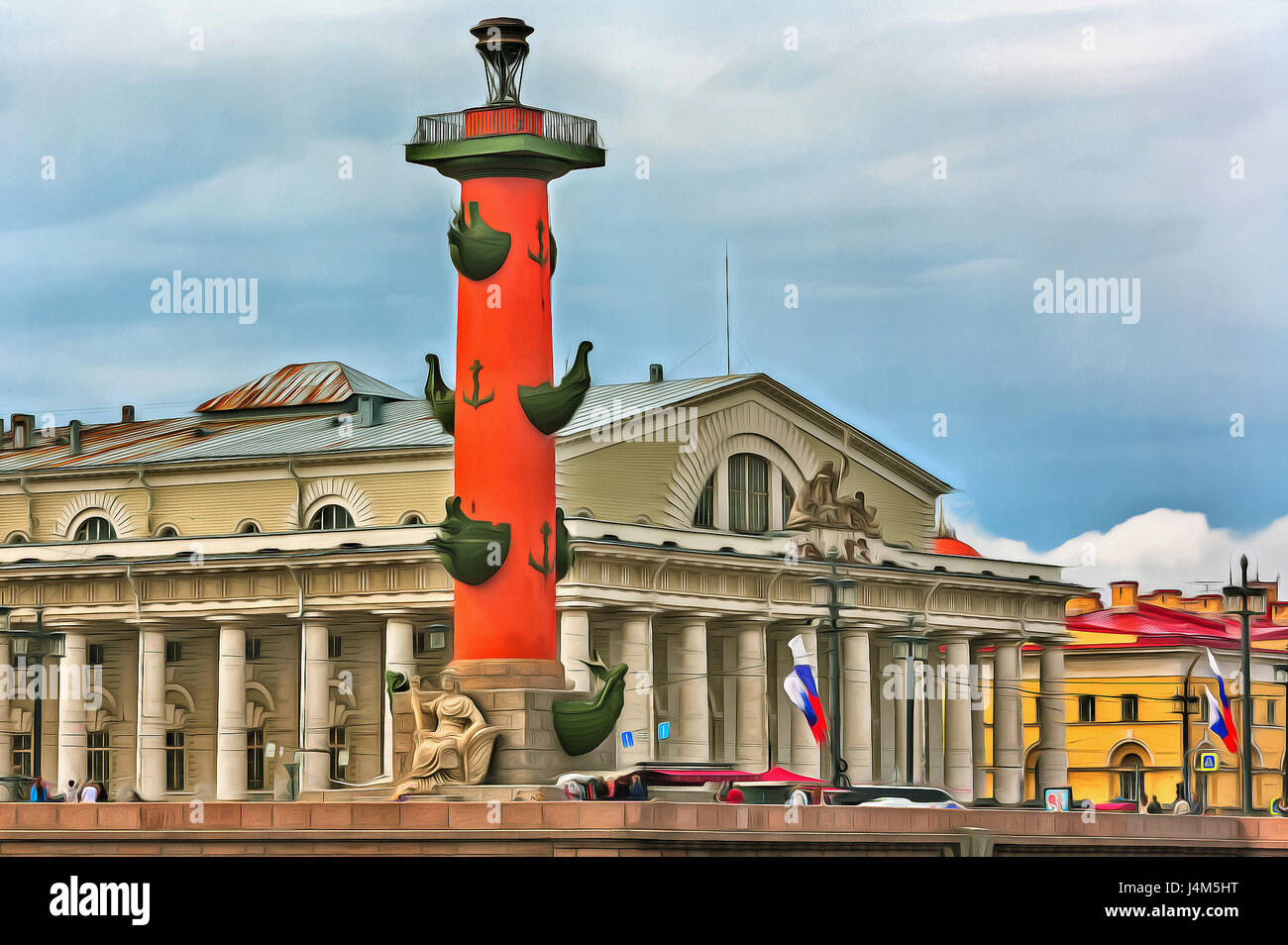 Colorful painting of Rostral Column at St. Petersburg Stock Photo - Alamy