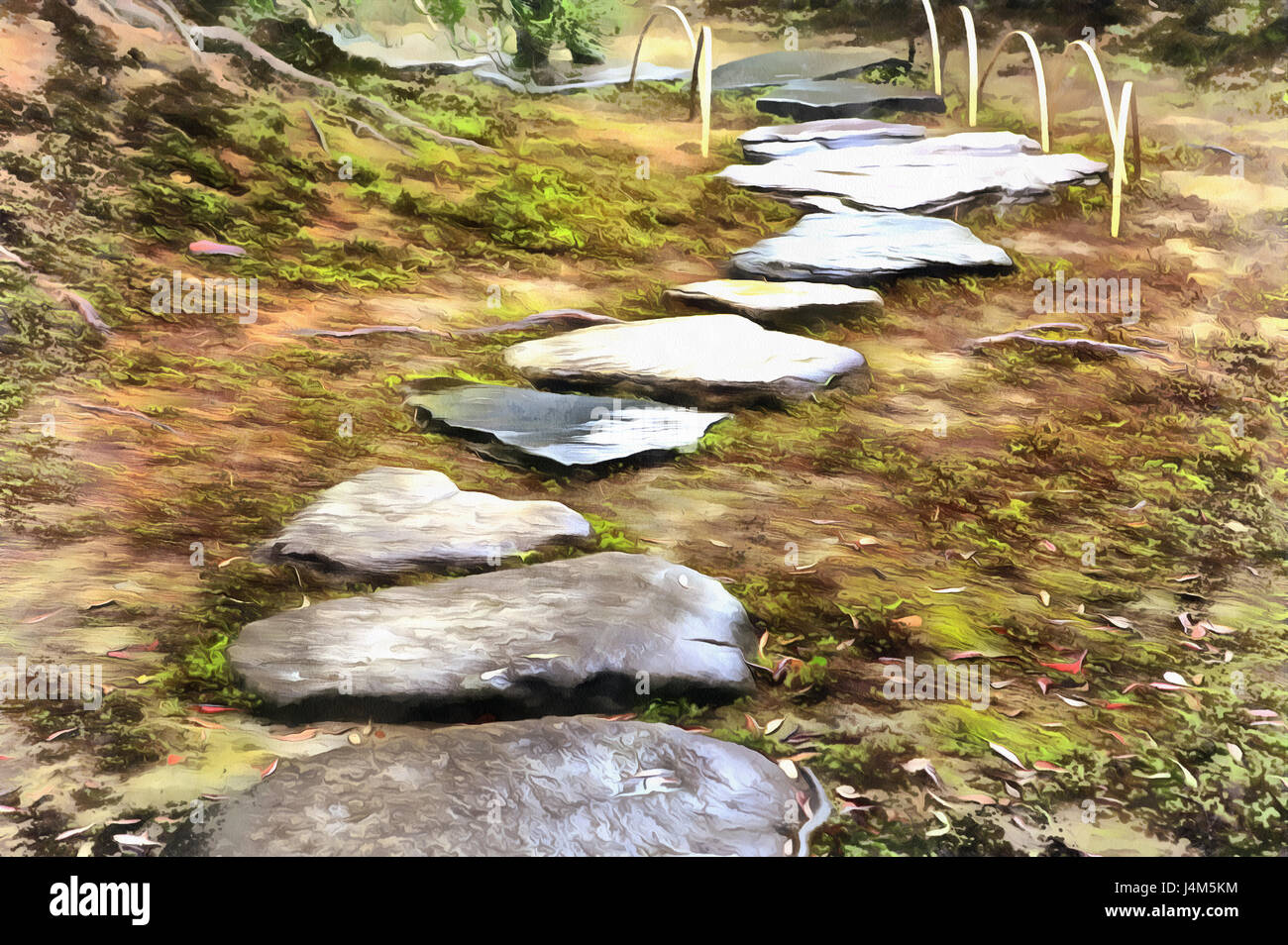 Colorful painting of garden path made by wild stones Stock Photo - Alamy