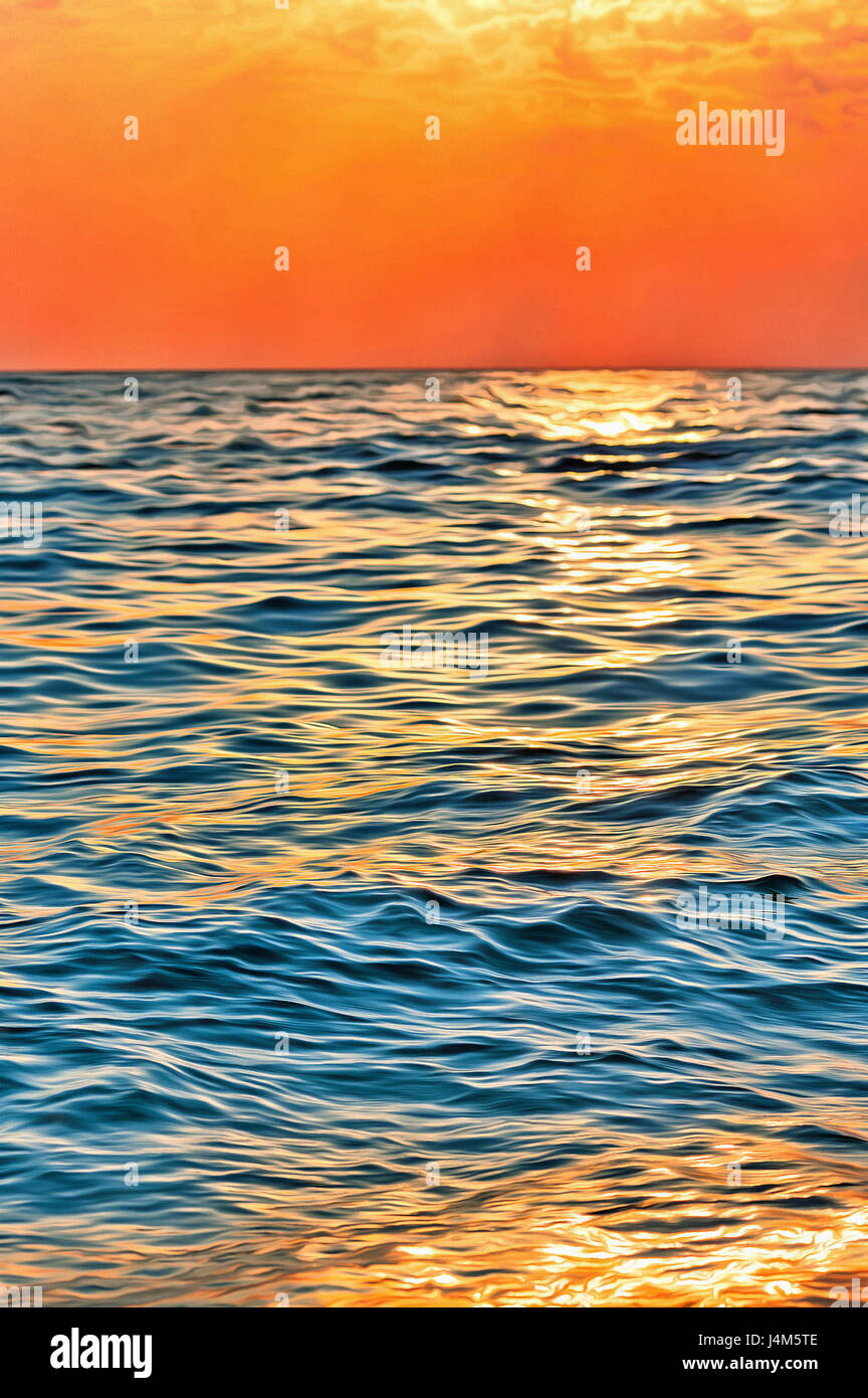 Colorful painting of sunset over the sea with golden sky Stock Photo ...