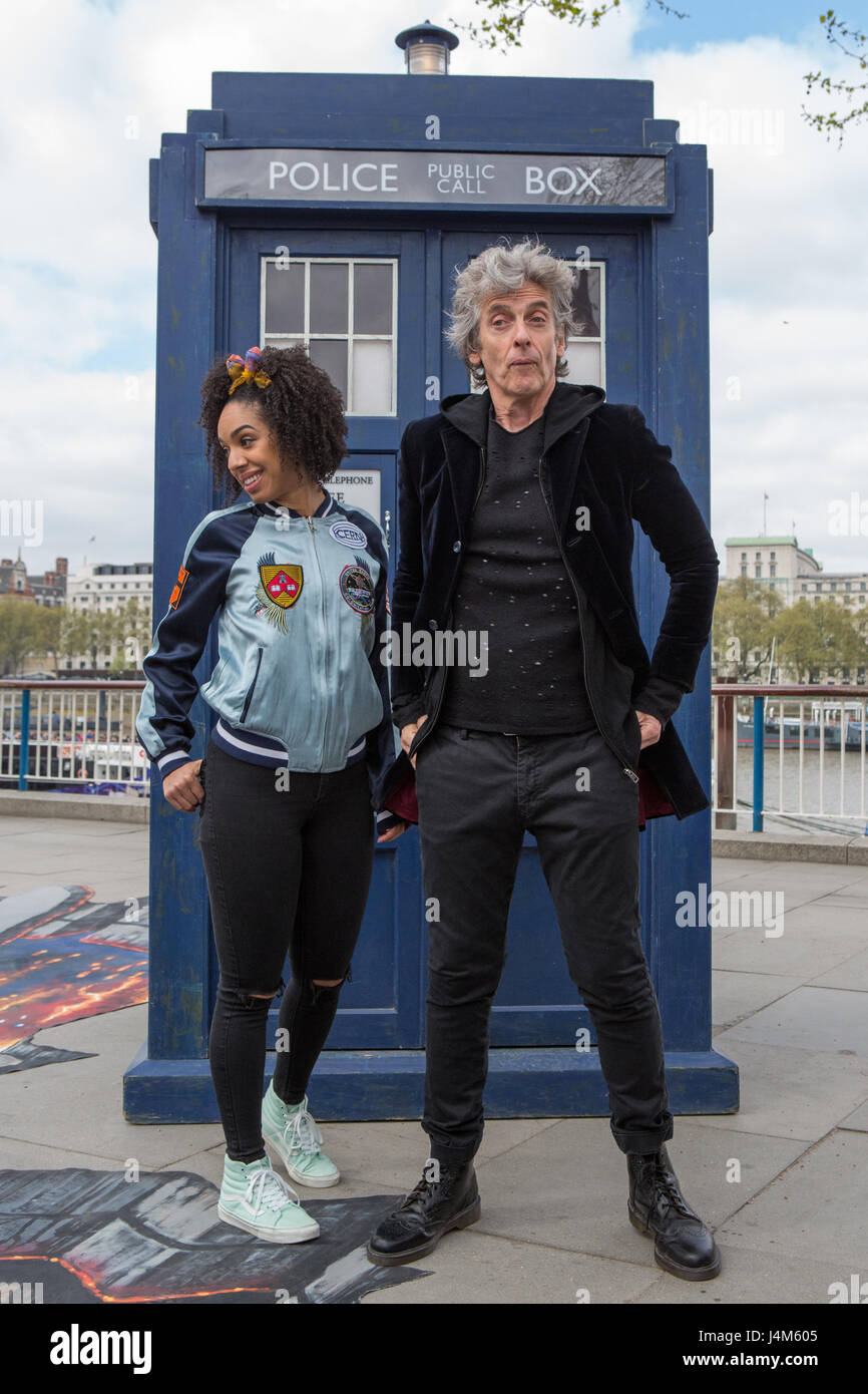 Peter Capaldi, in costume as Dr. Who, and Pearl Mackie as new companion ...