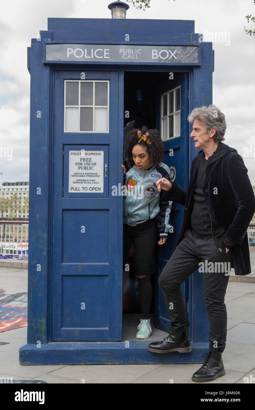 Peter Capaldi, in costume as Dr. Who, and Pearl Mackie as new companion ...