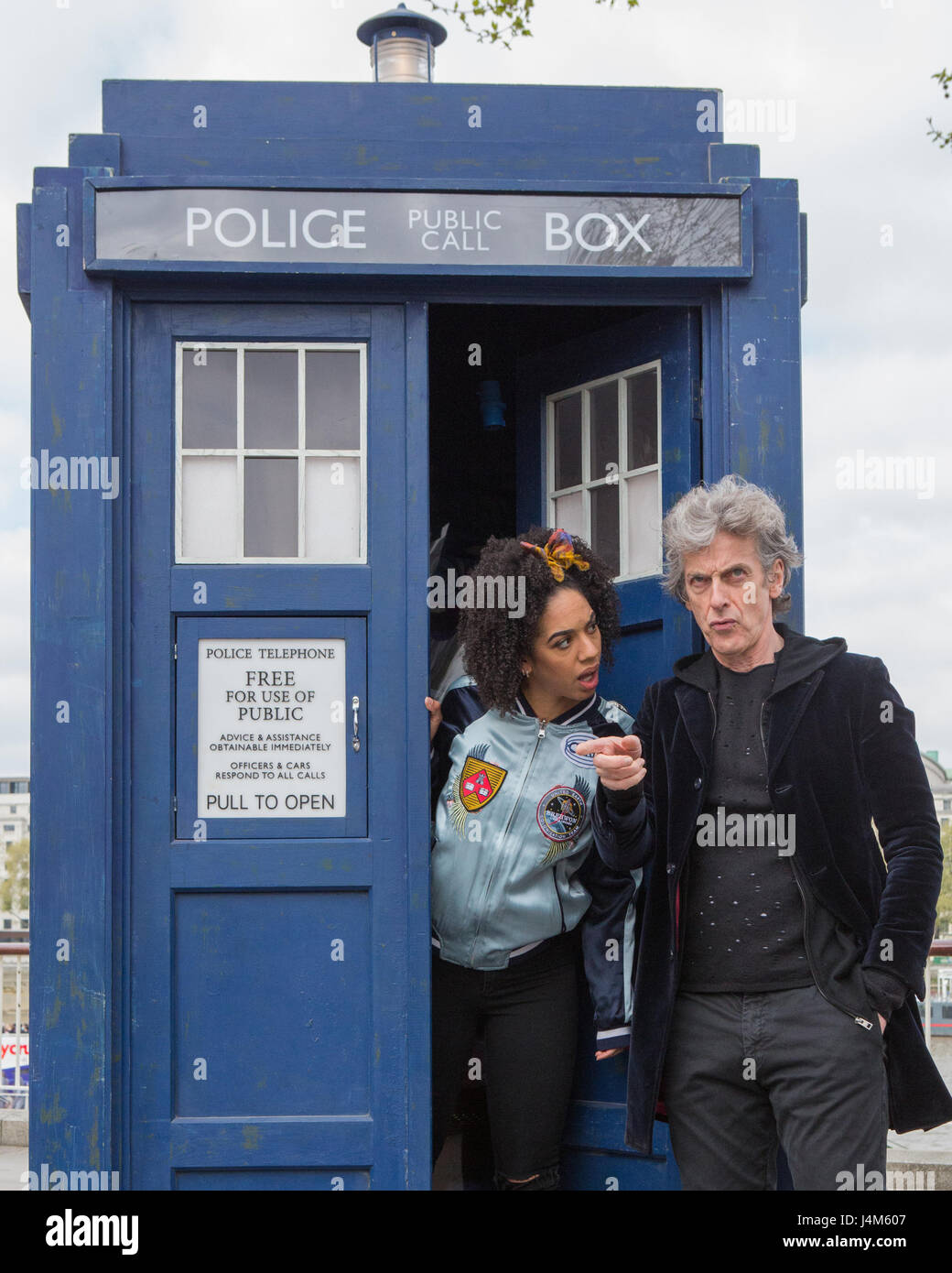 Peter Capaldi, in costume as Dr. Who, and Pearl Mackie as new companion ...