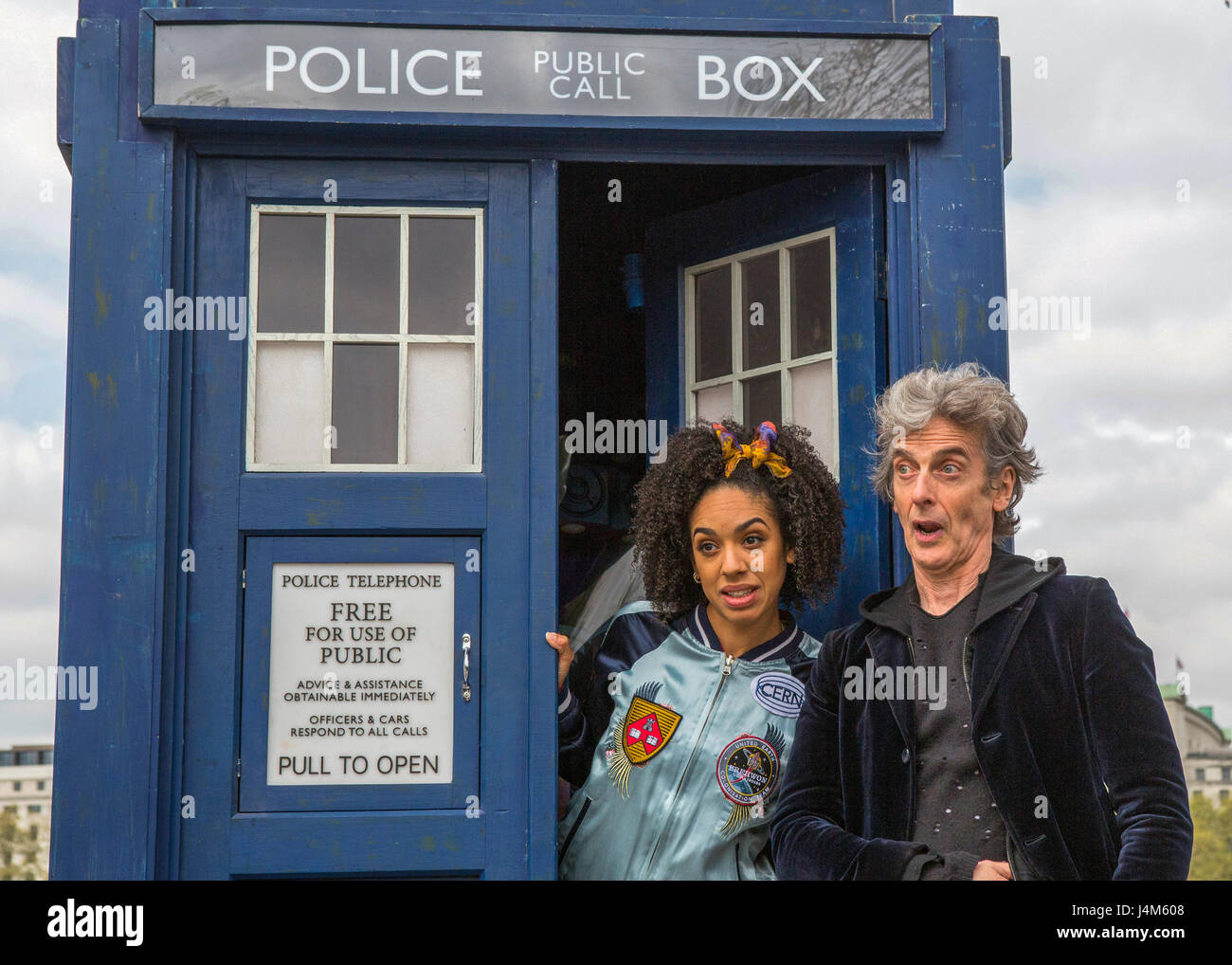 Peter Capaldi, in costume as Dr. Who, and Pearl Mackie as new companion ...
