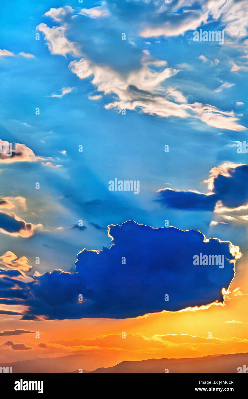 Colorful painting of sky with clouds at sunset Stock Photo - Alamy