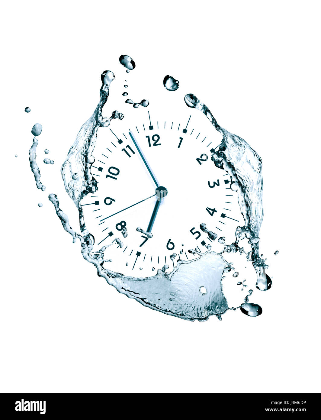 Time concept. Clock face and abstract flowing water on white background ...
