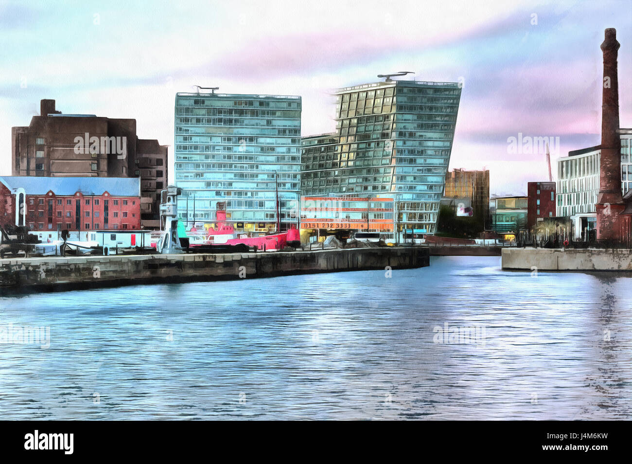 Colorful painting of Albert Dock, Liverpool Waterfront, Liverpool, UK ...