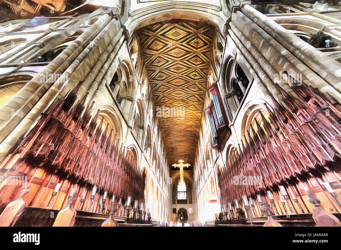 Colorful painting of Peterborough Cathedral interior, Peterborough ...