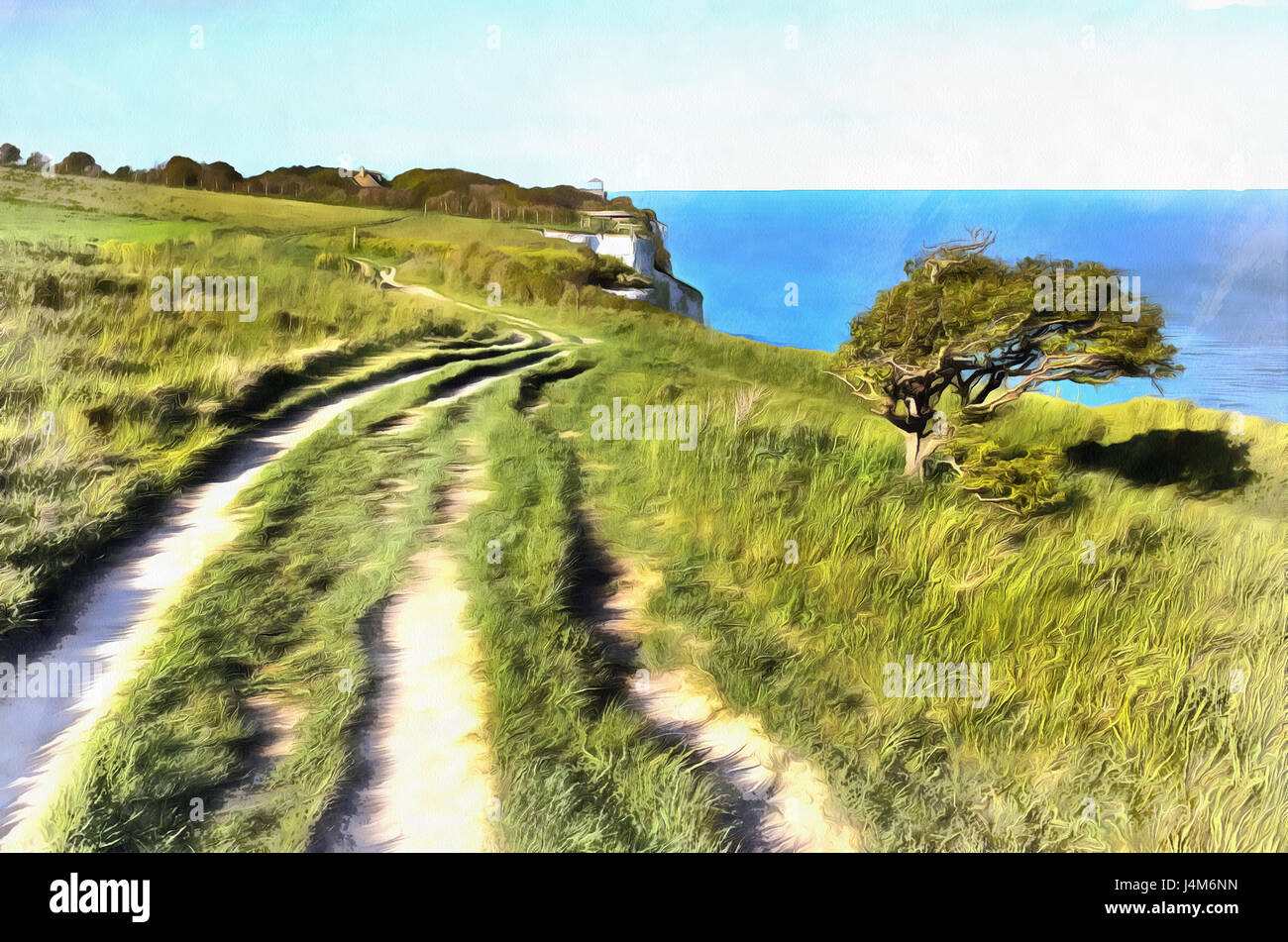 Colorful painting of White Cliffs of Dover, Dover, Kent, England, UK ...