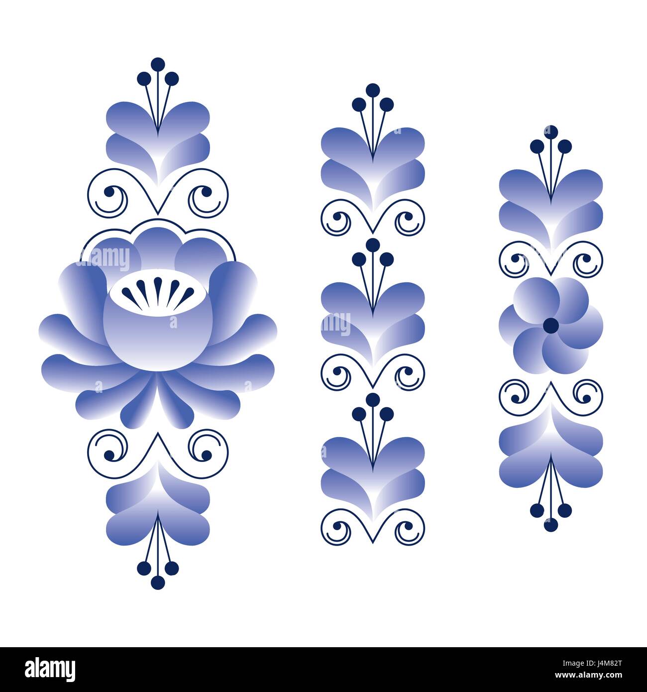Russian folk art pattern - Gzhel ceramics style, blue floral long ...