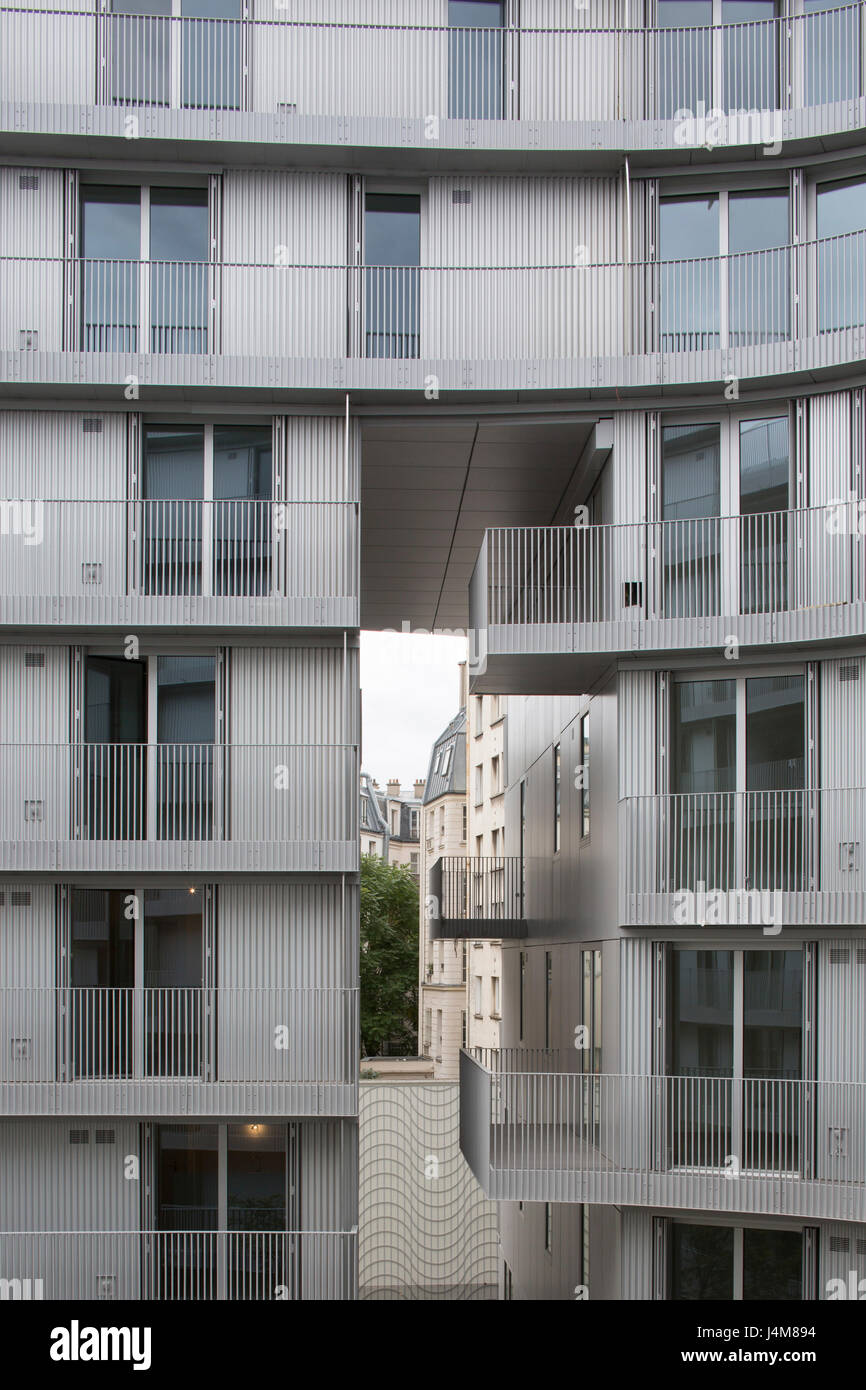 Detail of circulation gap between building facade. Housing Building ...