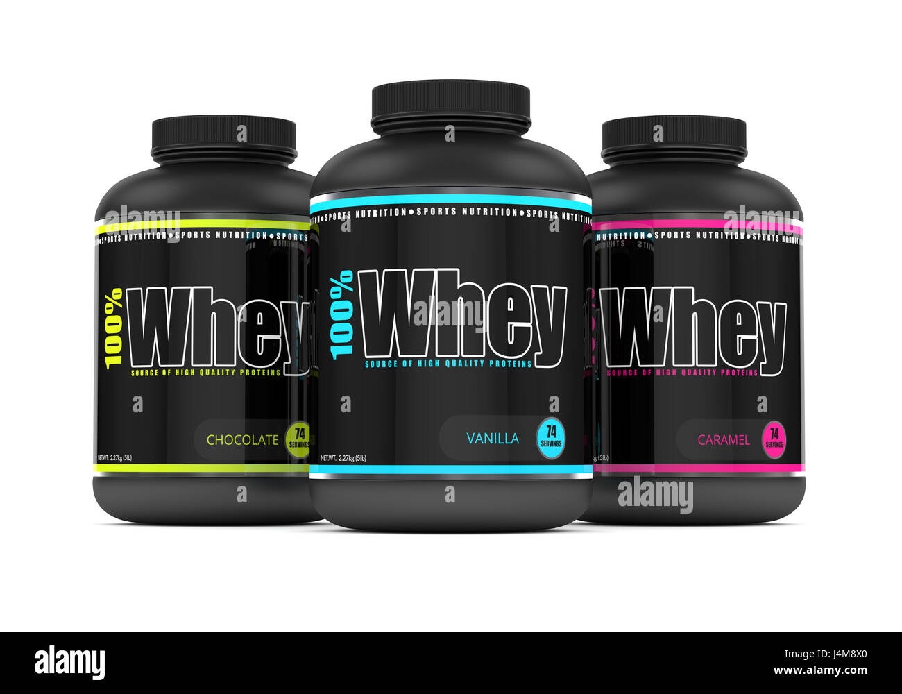 3d render of whey proteins in containers isolated on white background ...