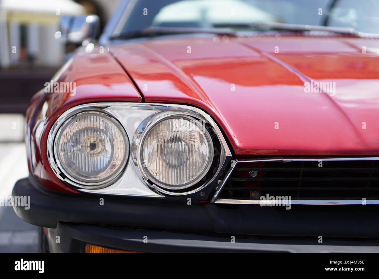 Red Classic Car Headlights Stock Photo - Alamy