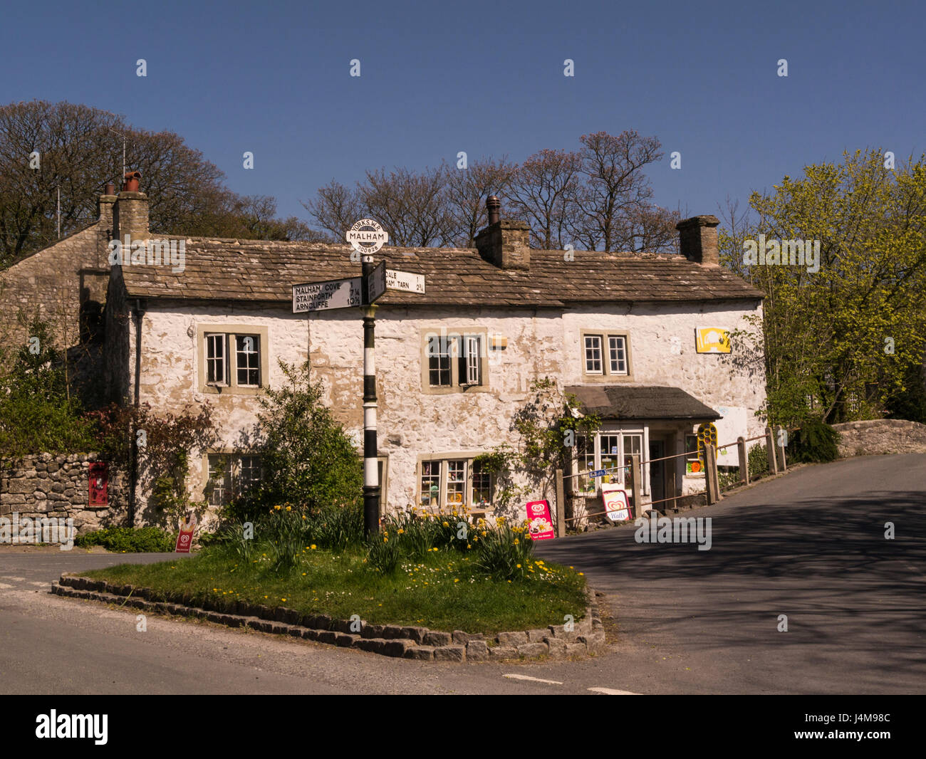 Centre of picturesque village of Malham Yorkshire Dales National Park ...