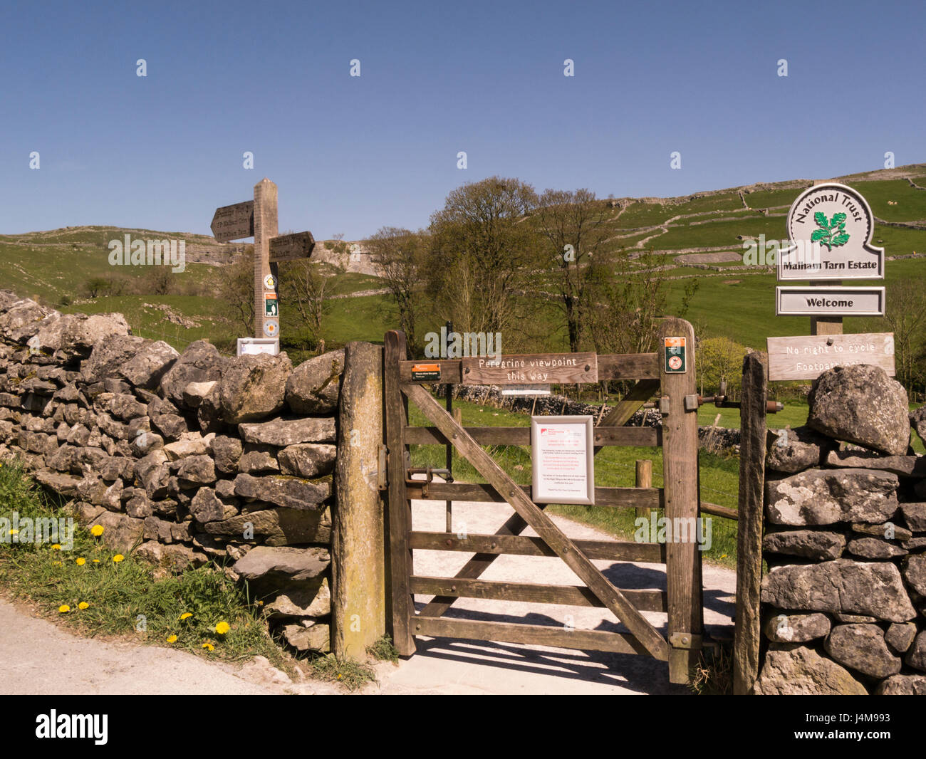 Wooden gate entrance to National Trust Malham Tarn Estate and Pennine ...