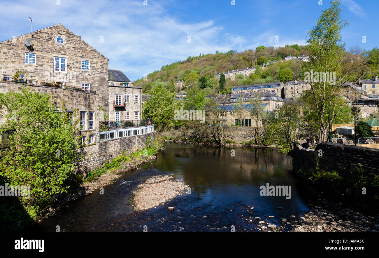 The place where Hebden Beck meets the River Calder in the Pennine mill ...
