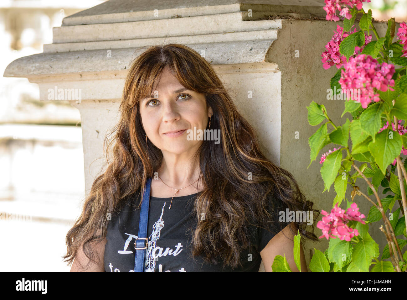 A nice girl with long hair smiling portrait Stock Photo - Alamy