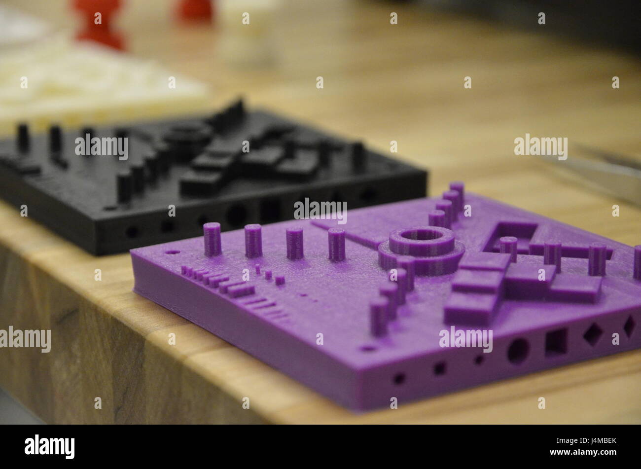 Close up of test plates printed on one of the 3-D printers in the new ...