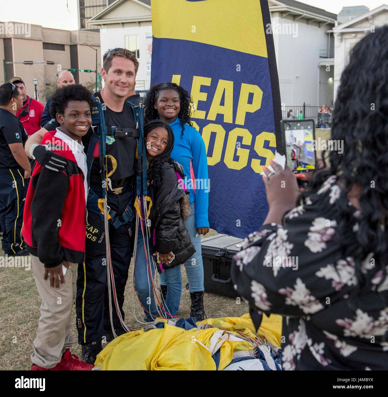 A member of the U.S. Navy Parachute Team “The Leap Frogs” performed a ...