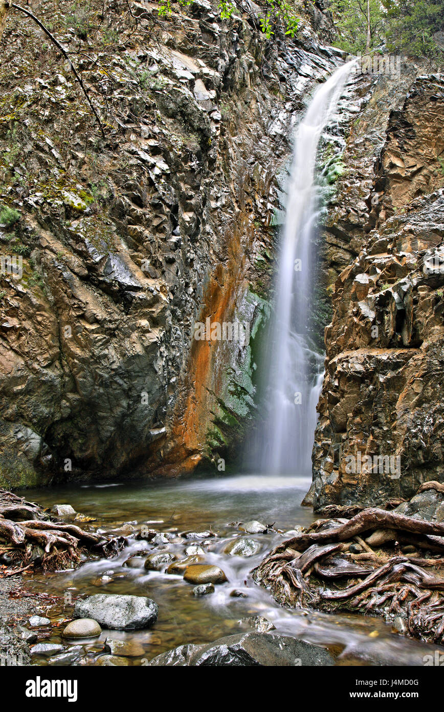 The Millomeris waterfall, close to Platres village, Troodos mountain ...