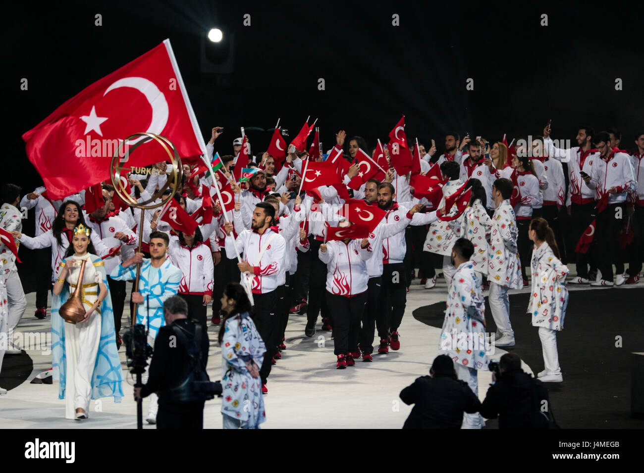 Baku, Azerbaijan. 12th May, 2017. The Turkey team enter the stadium ...