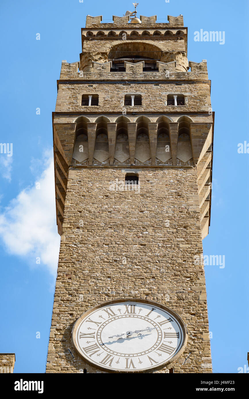 The tower with the clock part of the palazzo vecchio in Florence Stock ...