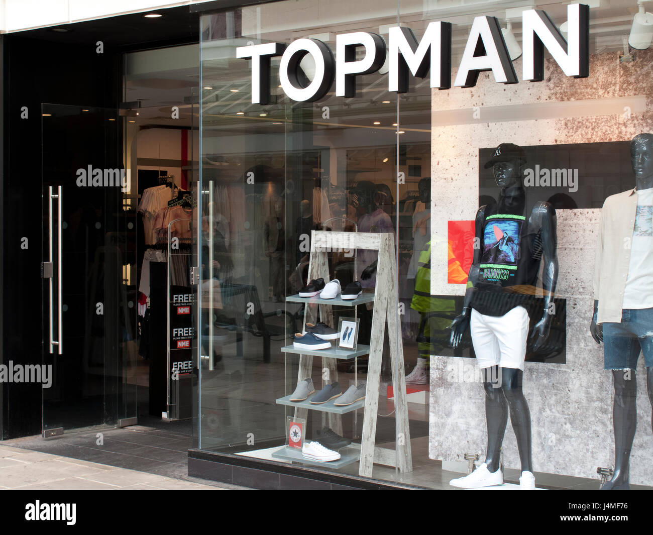 Topman mens high street fashion store sign and window display, part of ...