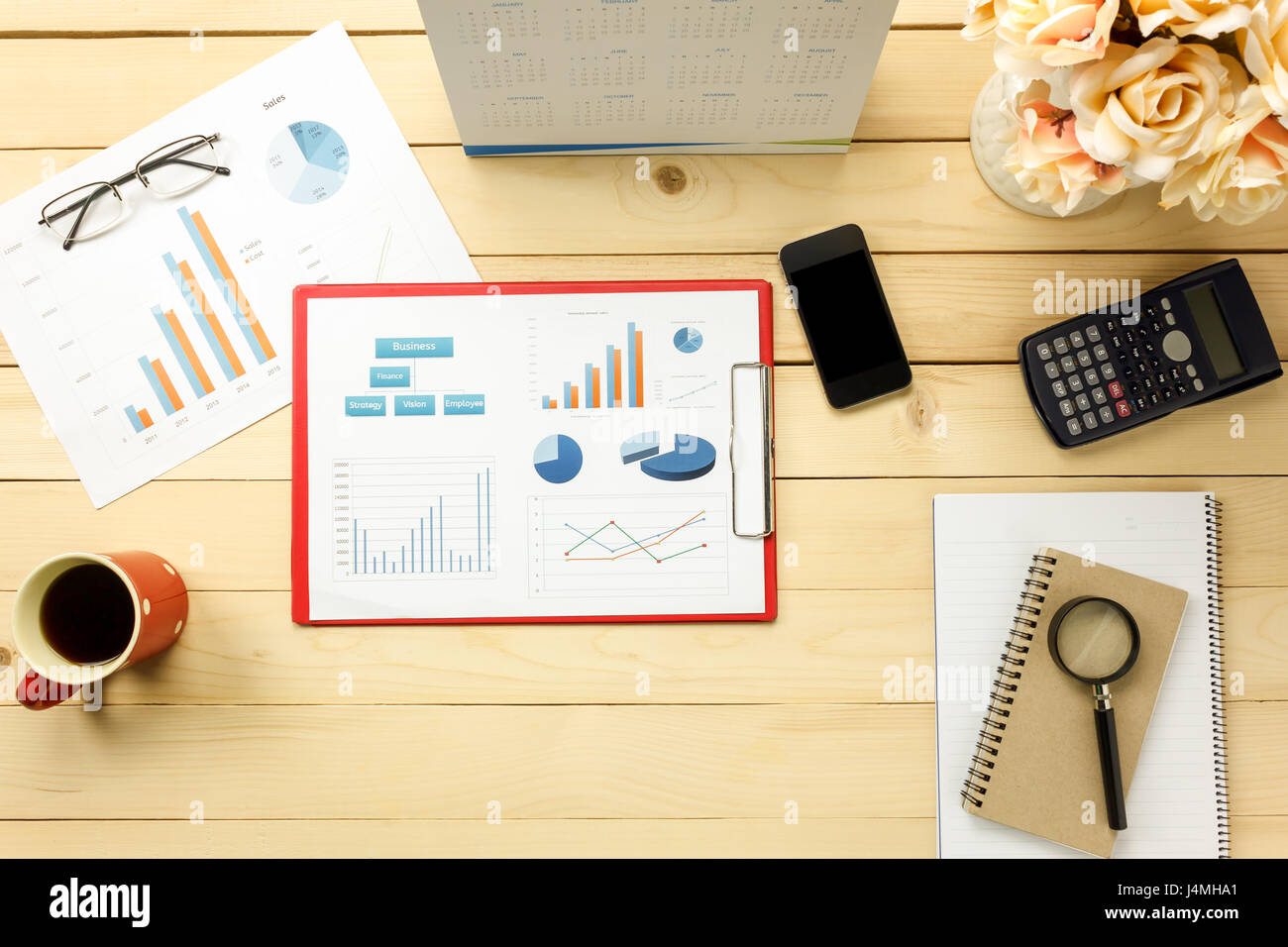 Top view business office desk Stock Photo - Alamy