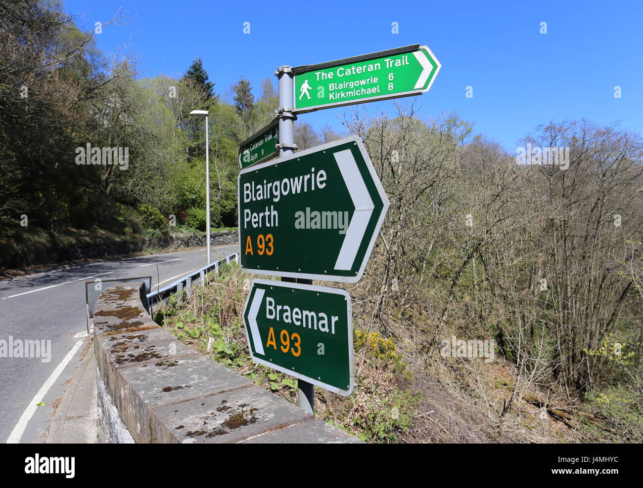 Sign for Cateran Trail and A93 Bridge of Cally Scotland May 2017 Stock ...