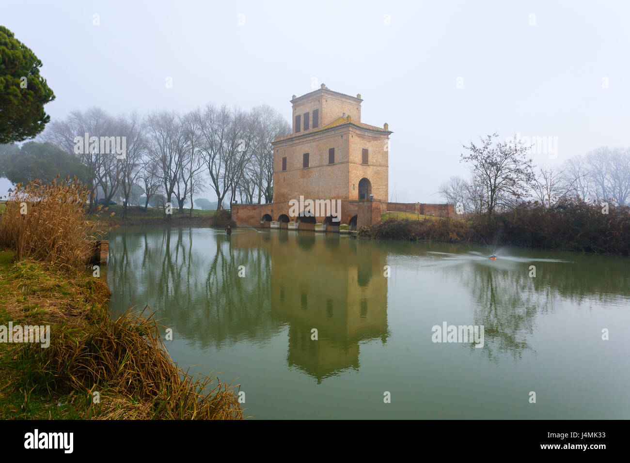 Ancient building from Po river lagoon. Po Delta wetlands landmark ...