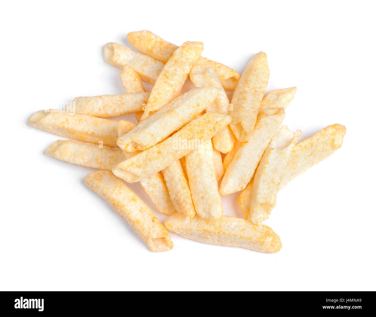 Heap of cheese puff sticks isolated on white background Stock Photo - Alamy
