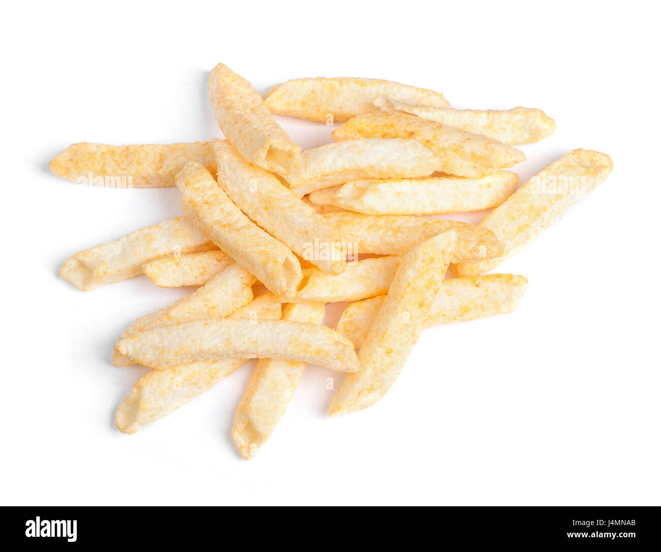 Heap of cheese puff sticks isolated on white background Stock Photo - Alamy